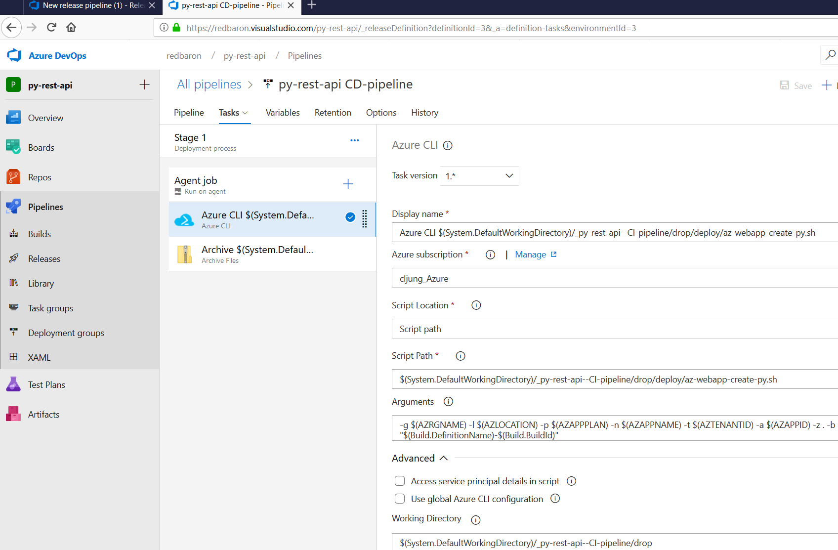 CI/CD pipeline for a Python app being deployed to Azure App Services ...